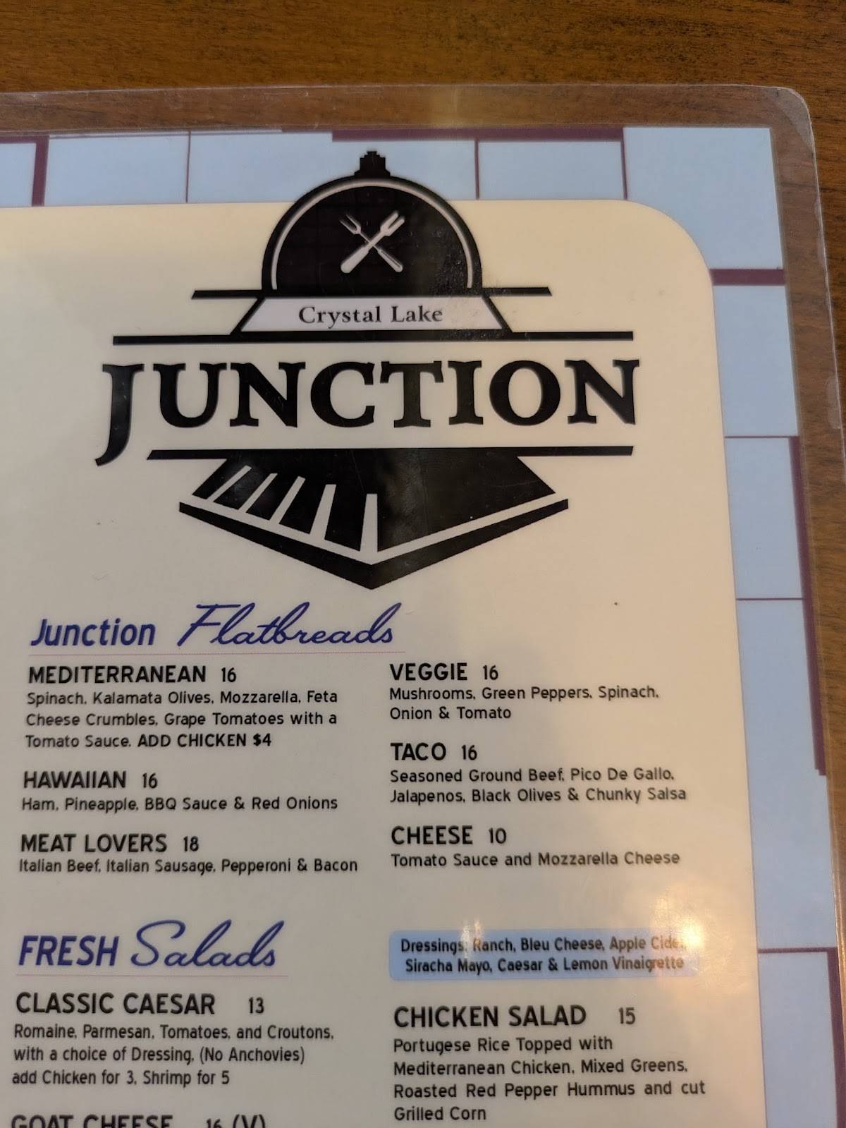 Menu at Crystal Lake Junction restaurant, Crystal Lake