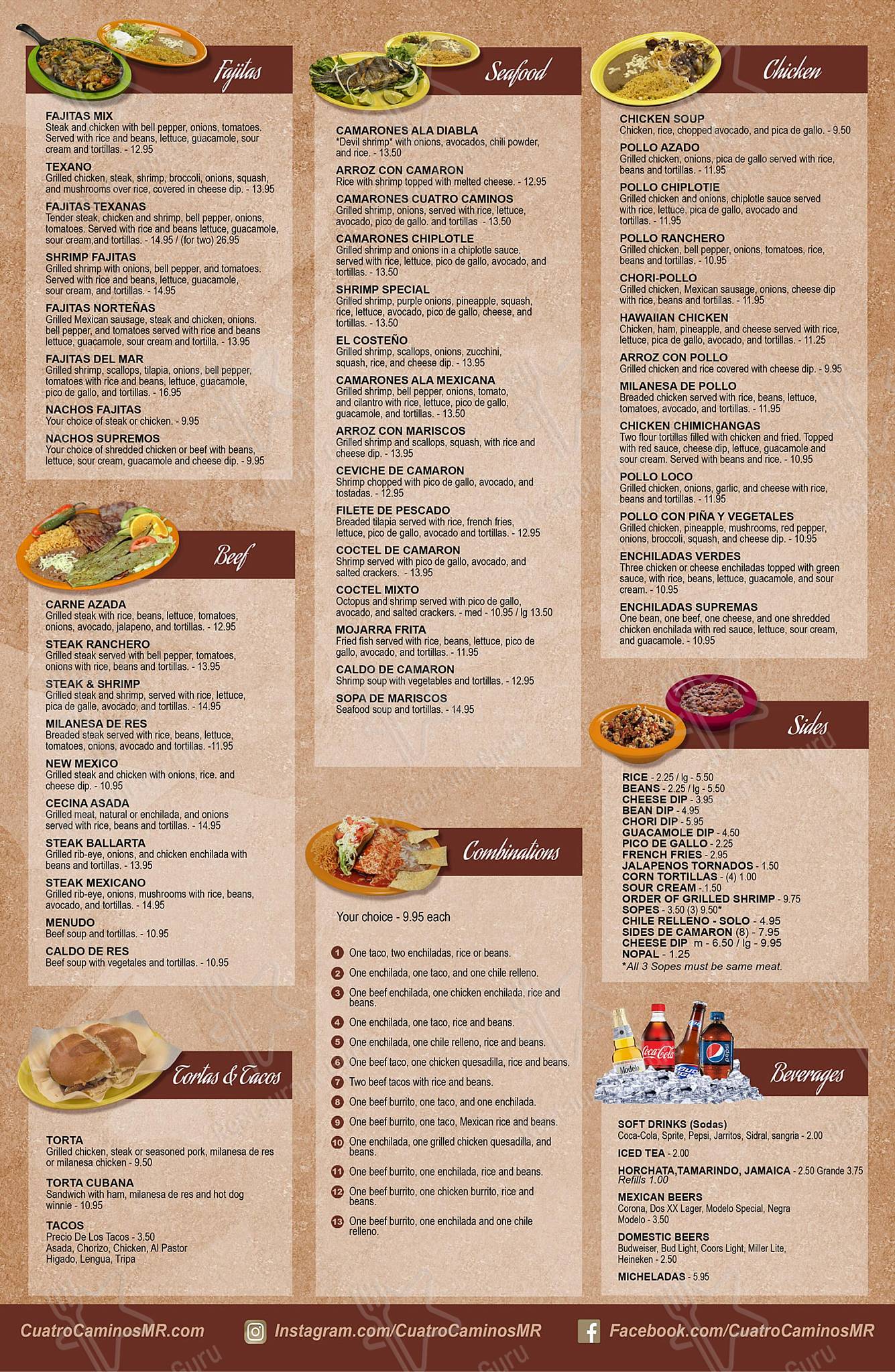 Menu at Cuatro Caminos Mexican Restaurant, Candor