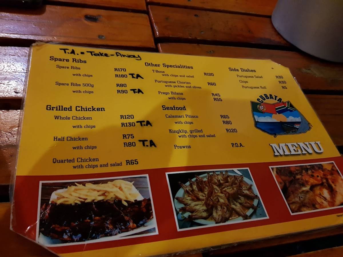 Menu at Cubata Sydenham Port Elizabeth restaurant, Port Elizabeth