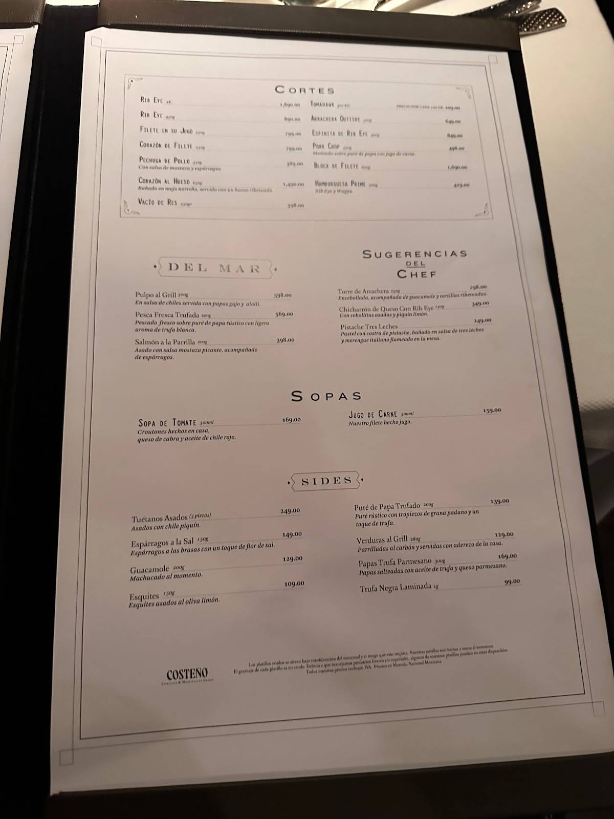 Carta del restaurante Cuerno Calzada, San Pedro Garza García