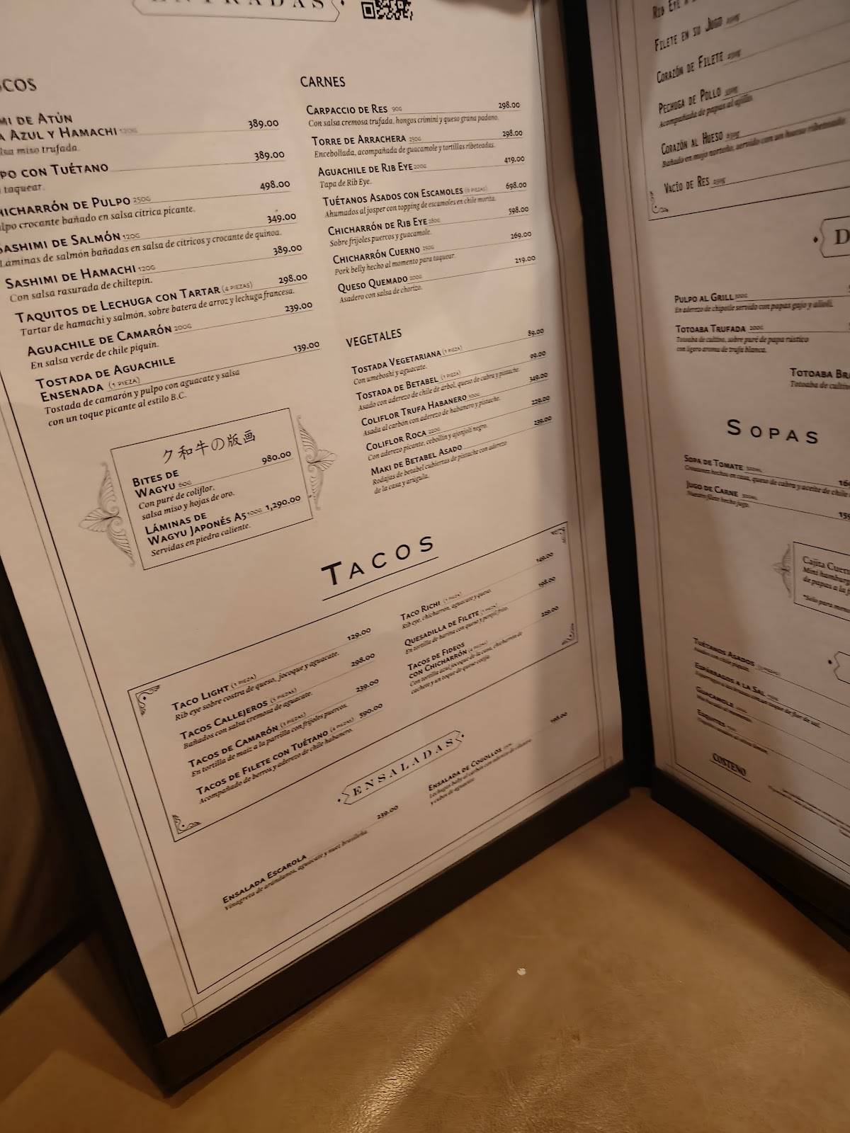 Carta del restaurante Cuerno Calzada, San Pedro Garza García