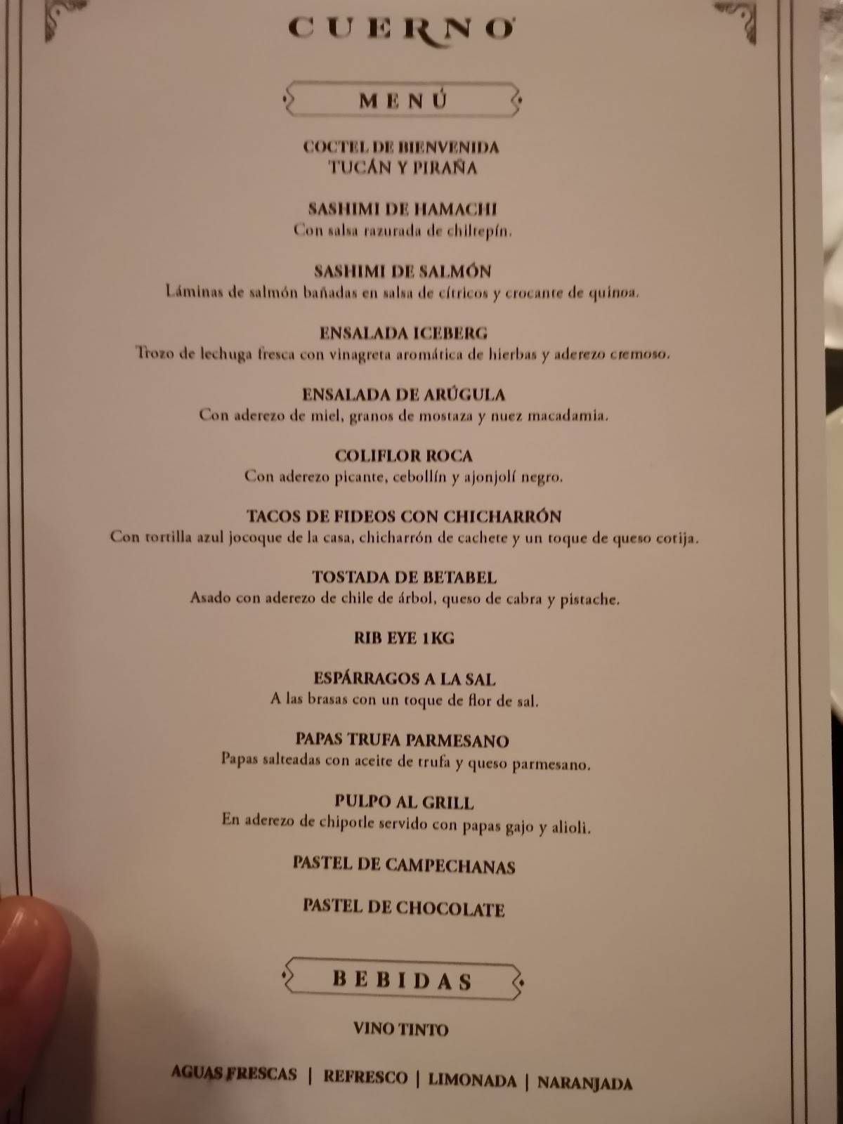 Carta del restaurante Cuerno Calzada, San Pedro Garza García