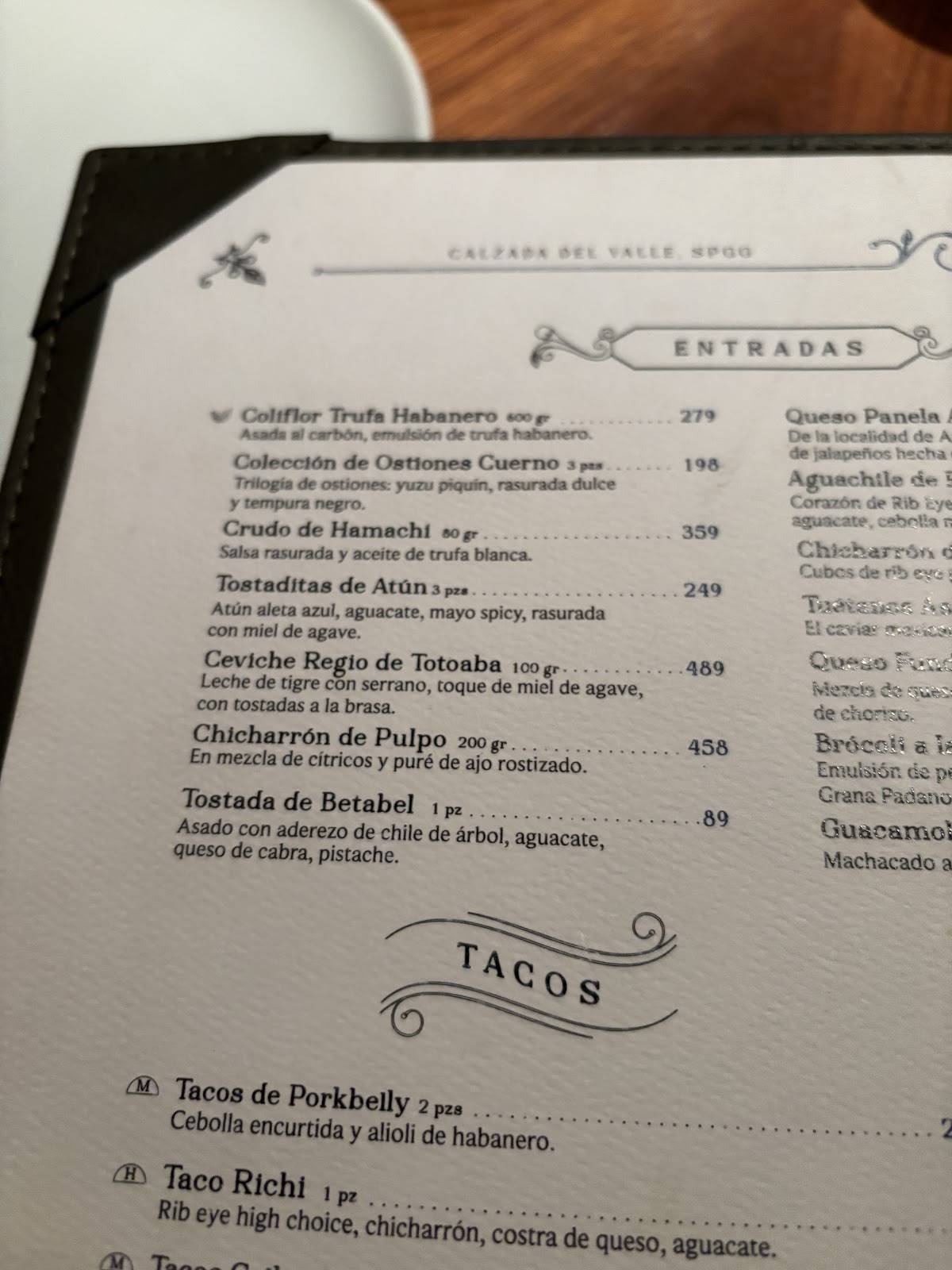 Carta del restaurante Cuerno Calzada, San Pedro Garza García