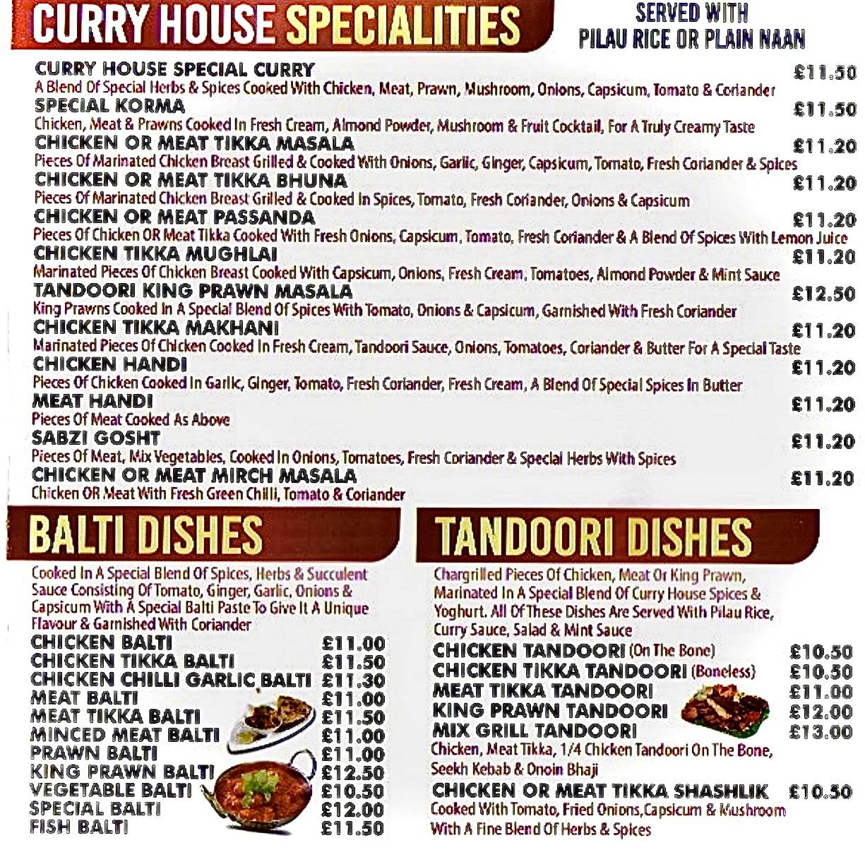 Menu at Curry House fast food, Mexborough