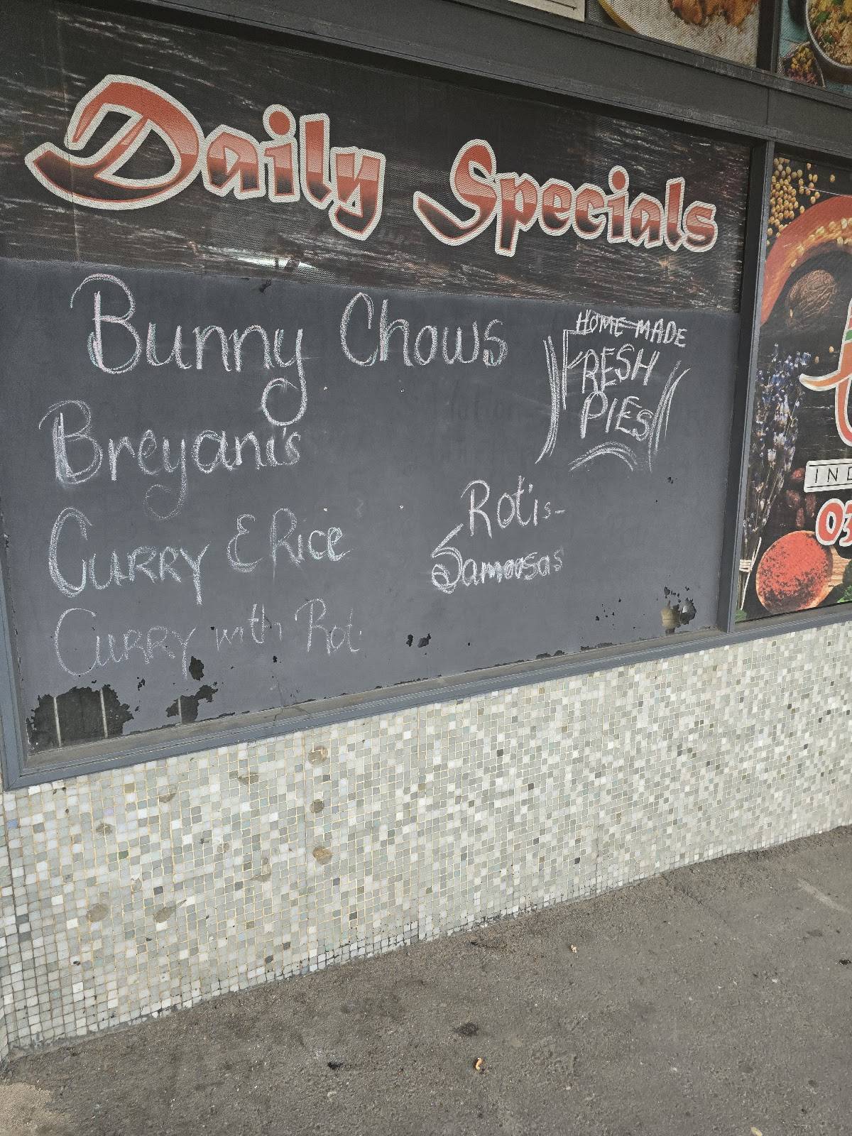 Menu at Curry Indigo cafe, Port Shepstone