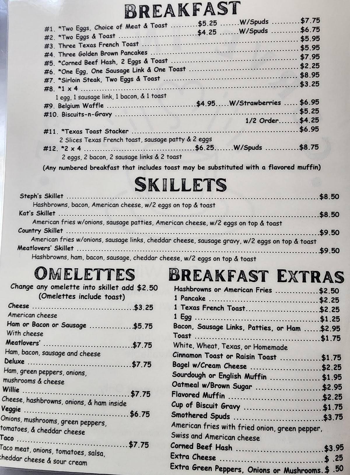 Menu at Curve-In Cafe, Redgranite