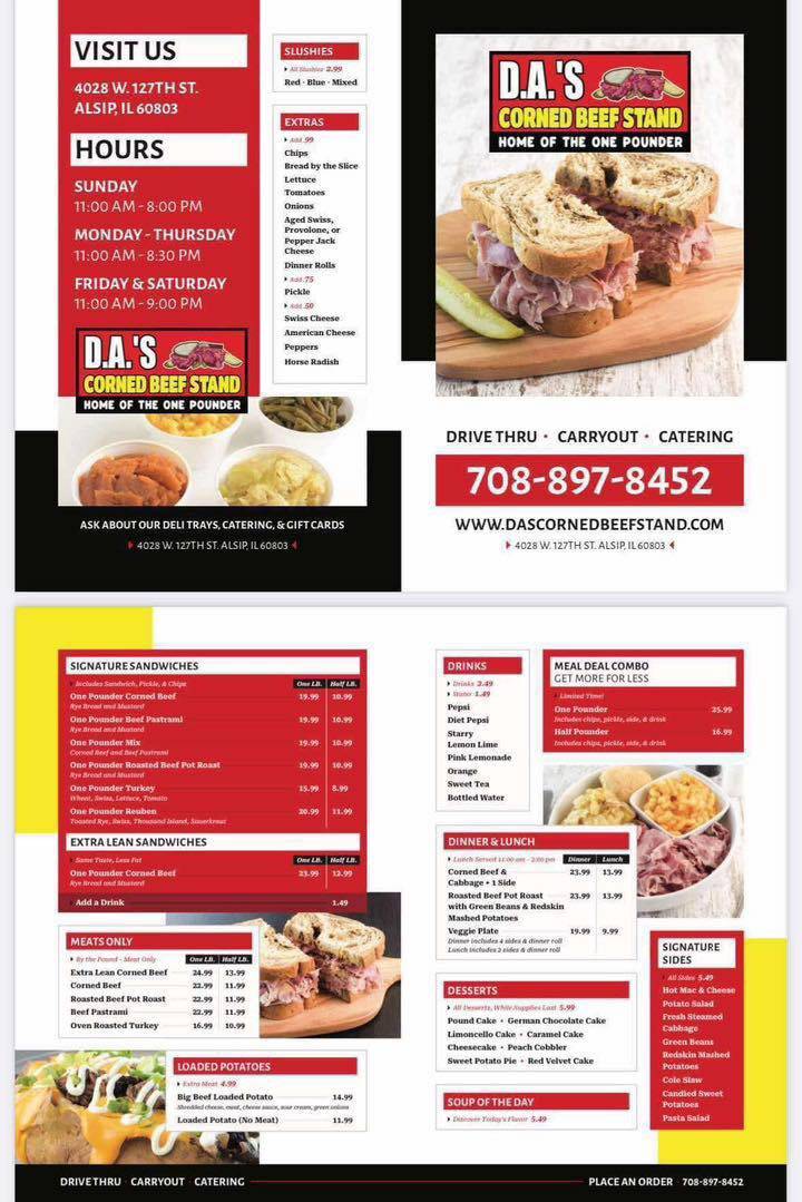 Menu at D.A.’S Corned Beef Stand fast food, Alsip