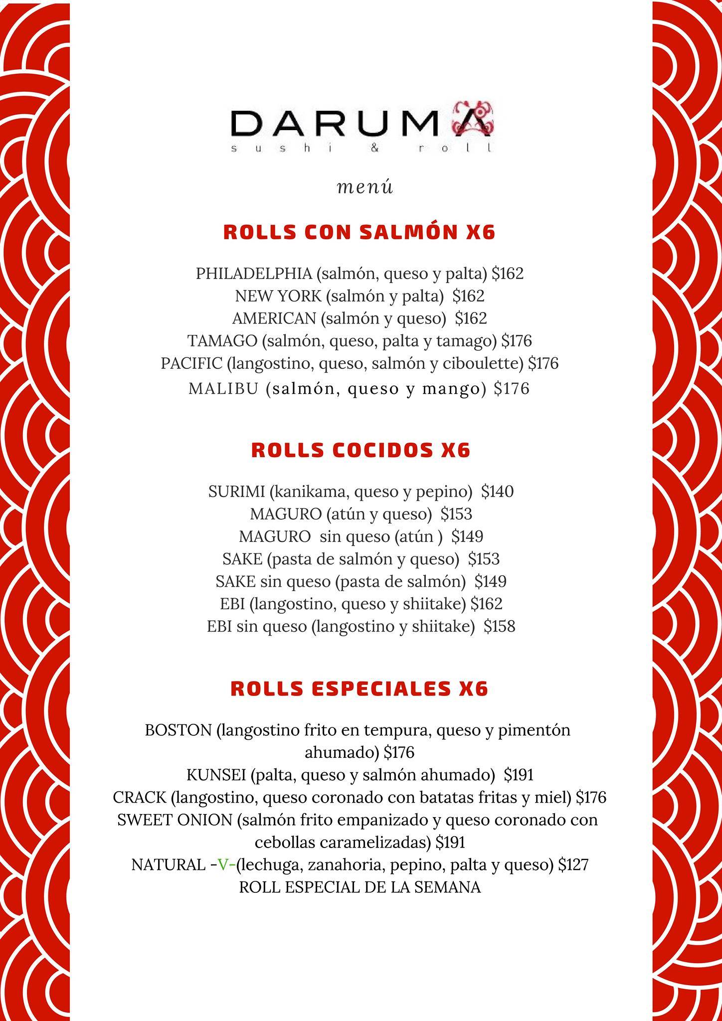 Carta del restaurante DARUMA sushi & roll, Lanús Este, B1824CFD