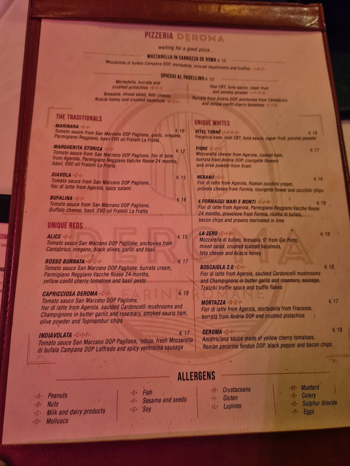 Menu da DEROMA - Farine Romane ristorante, Roma