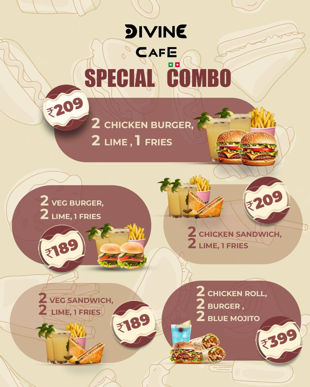 Menu at DIVINE CAFE, Mysuru