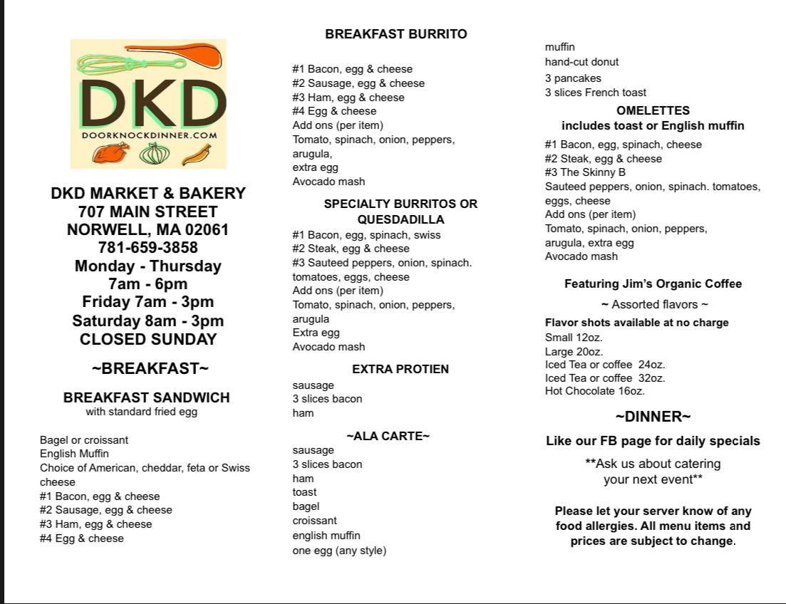 Menu at DKD Market & Bakery, Norwell