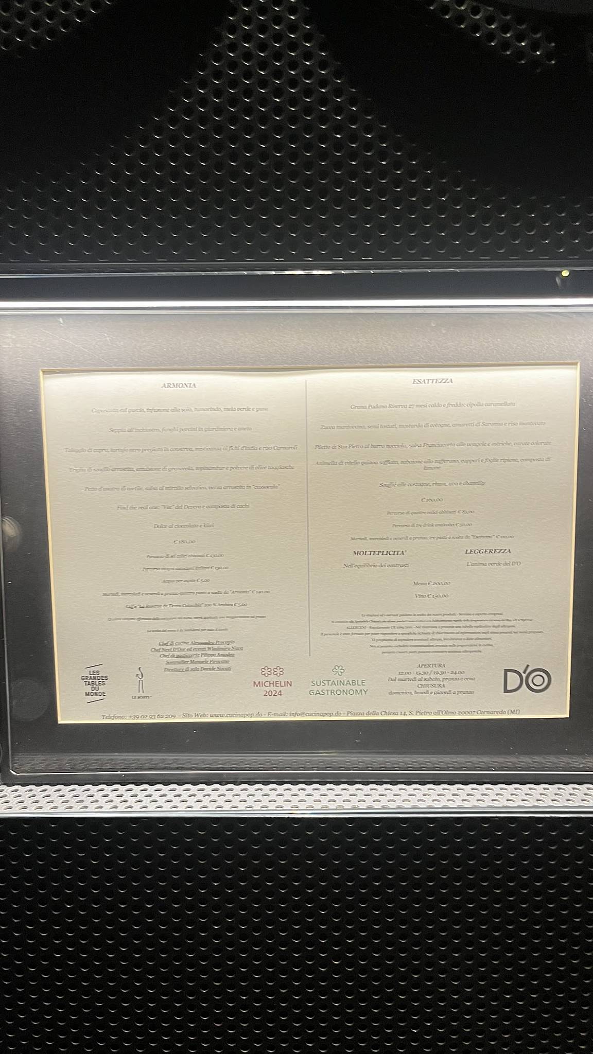 Menu at D'O restaurant, Cornaredo, Piazza della Chiesa
