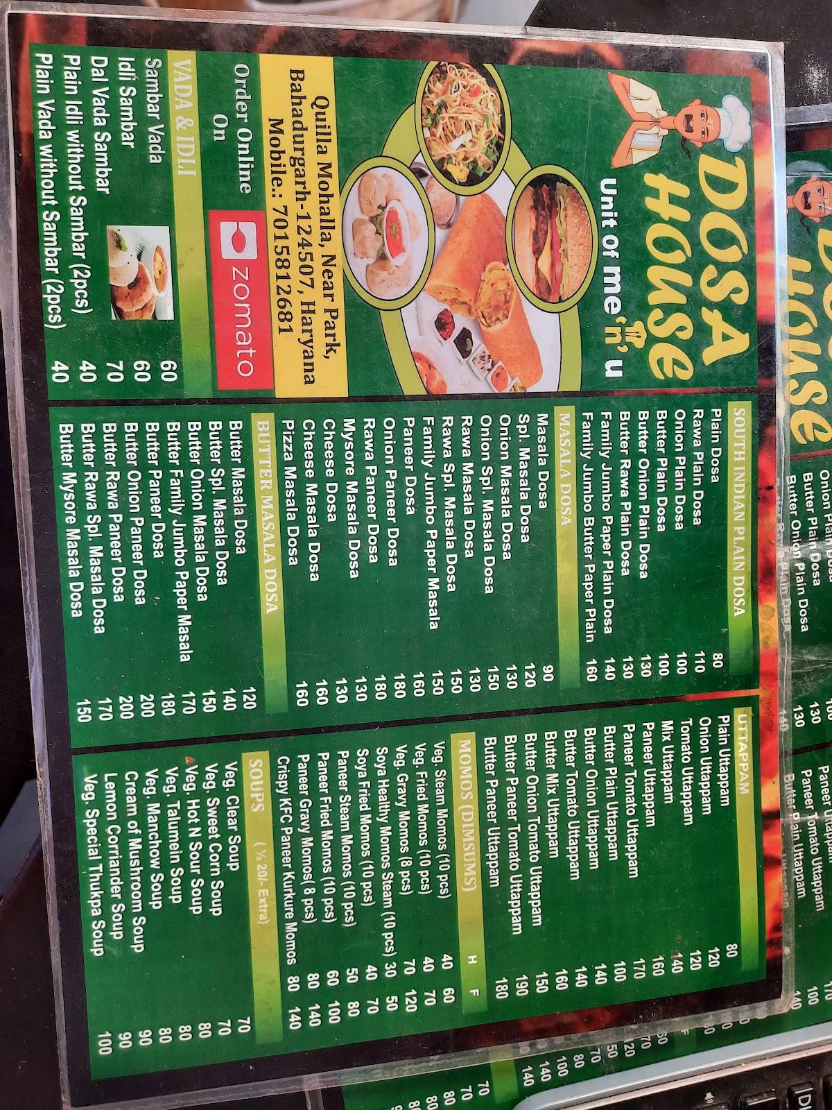 Menu at DOSA HOUSE SOUTH INDIAN RESTAURANT, Bahadurgarh