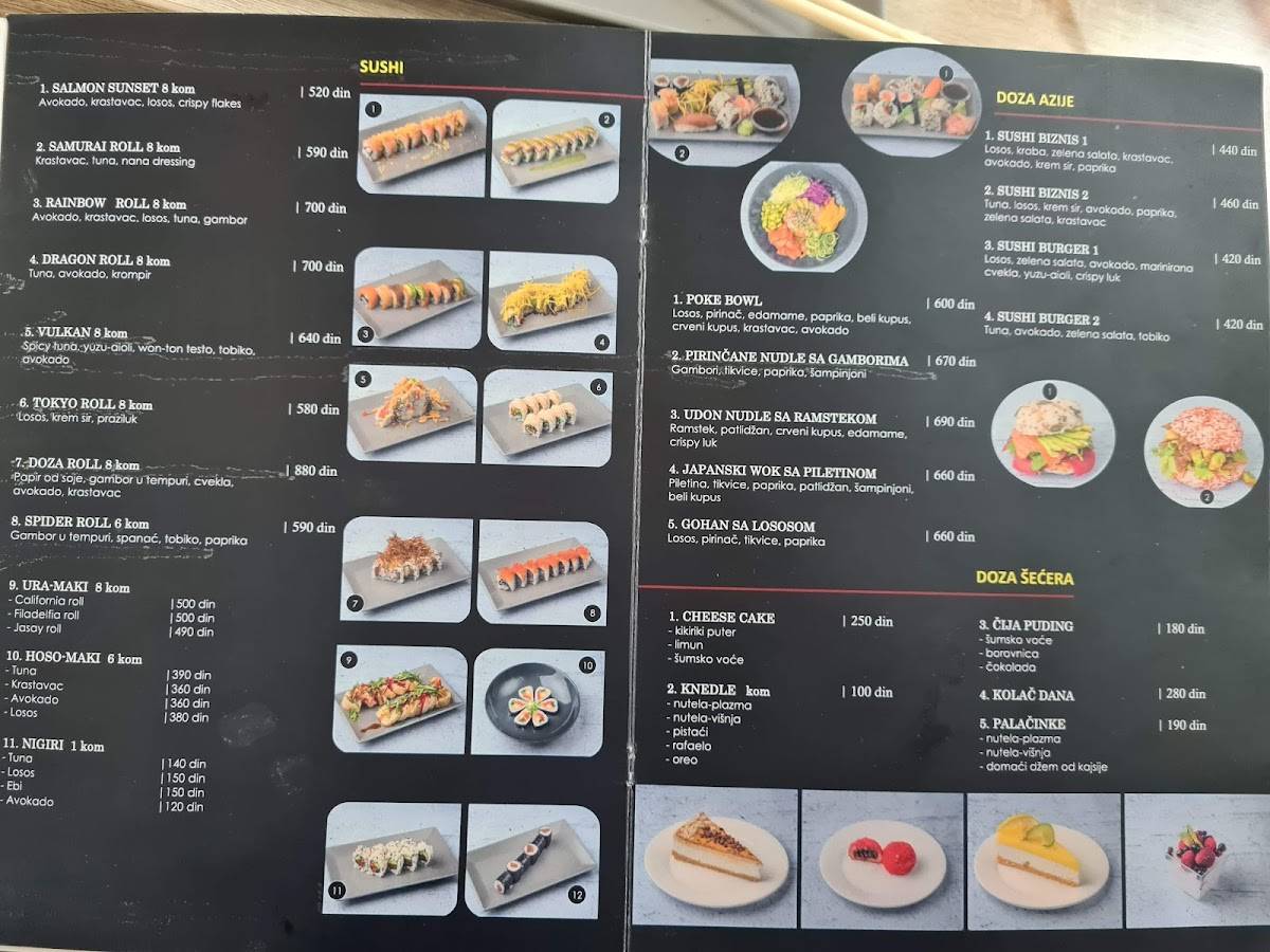 Menu at DOZA restaurant, Belgrade, Bulevar Milutina Milankovića 3b