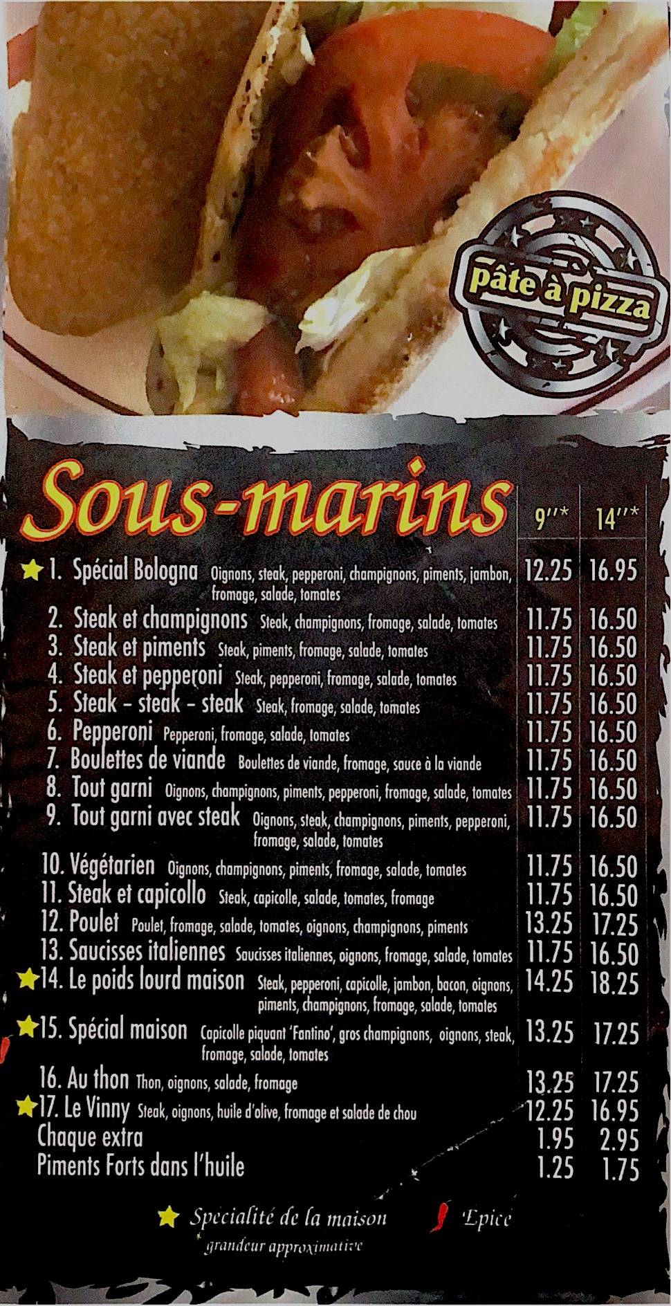 Menu au Pizzeria Da Bologna (apportez votre vin!), Montréal