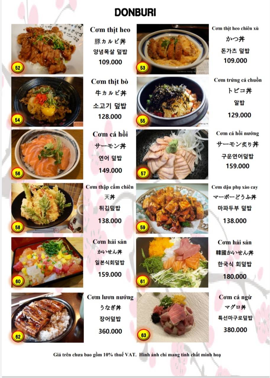 Menu at Haru Japanese Cuisine restaurant, Da Nang