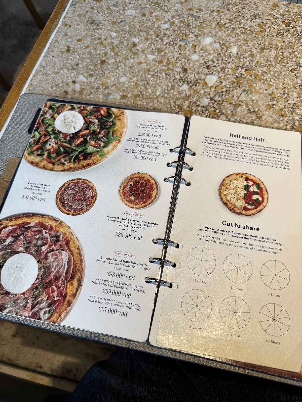 Menu at Pizza 4P's Indochina Da Nang restaurant, Da Nang