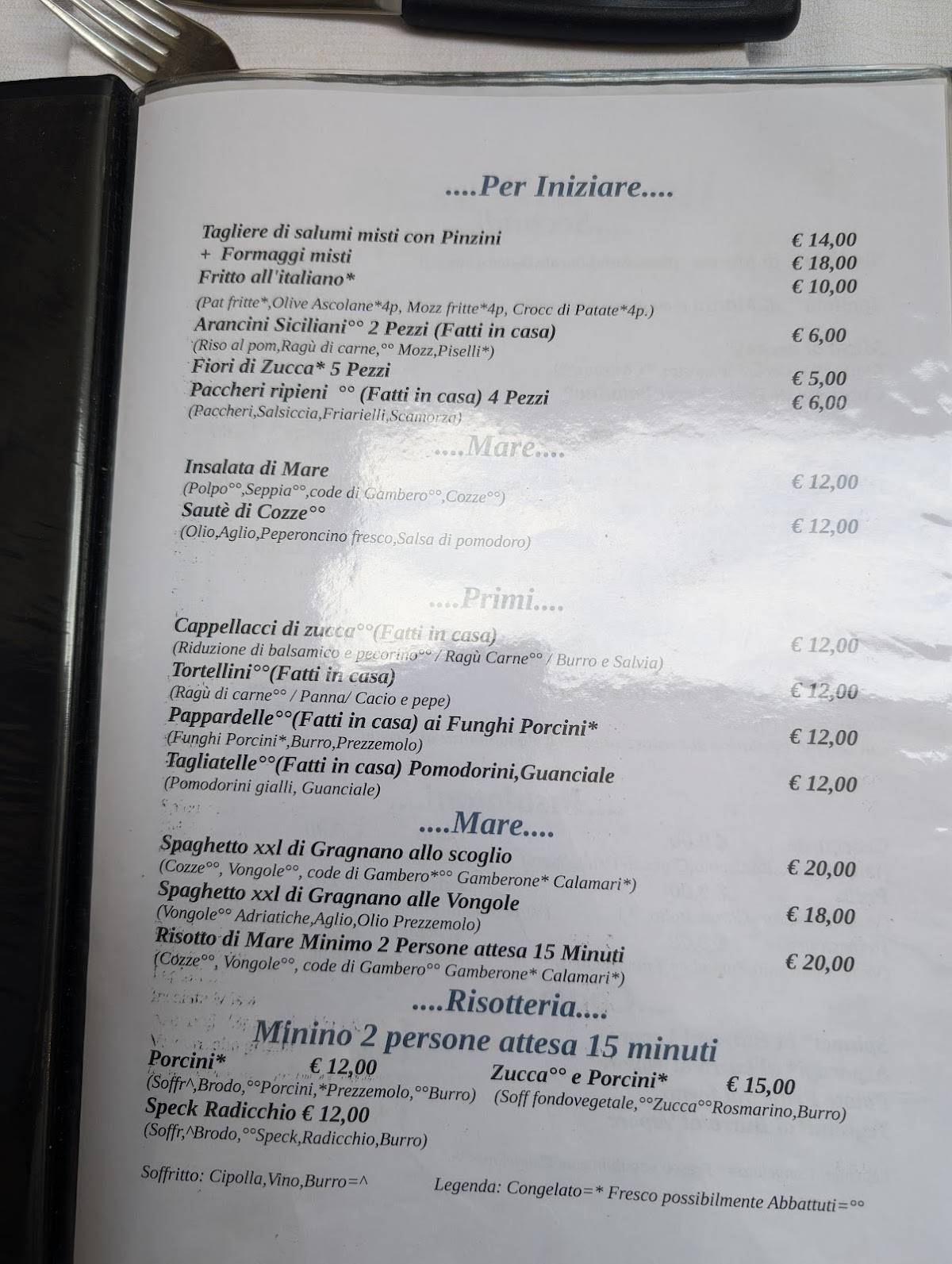 Menu da Pizzeria Pippo, Ferrara