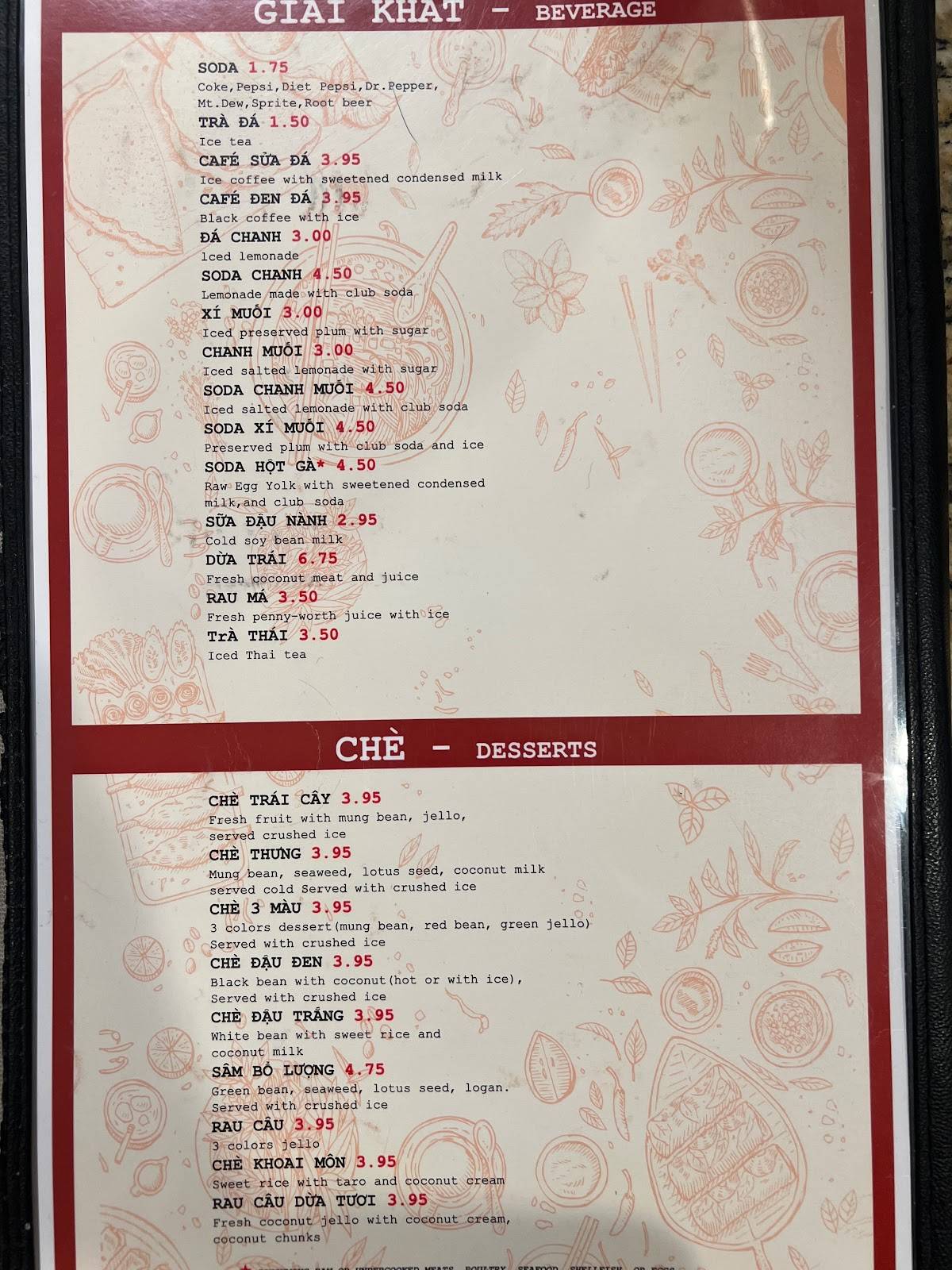 Menu at Da Vàng Restaurant, Phoenix