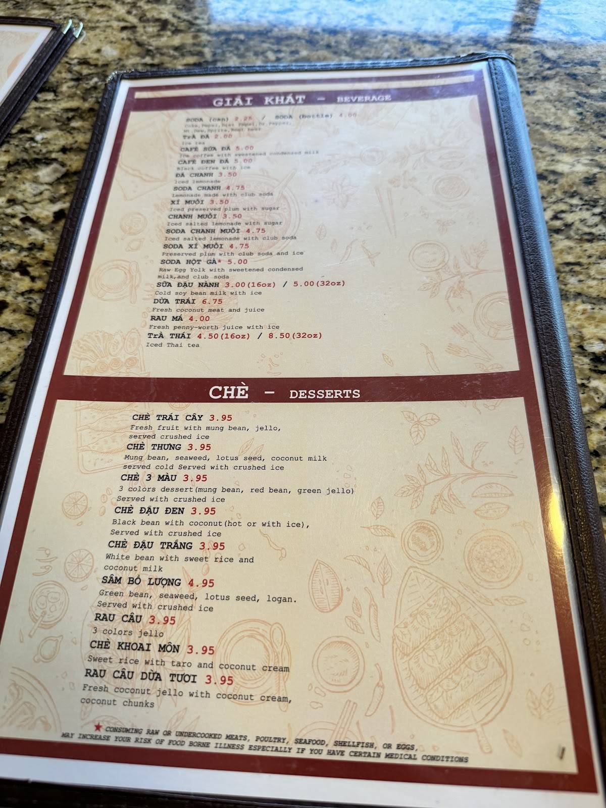 Menu at Da Vàng Restaurant, Phoenix