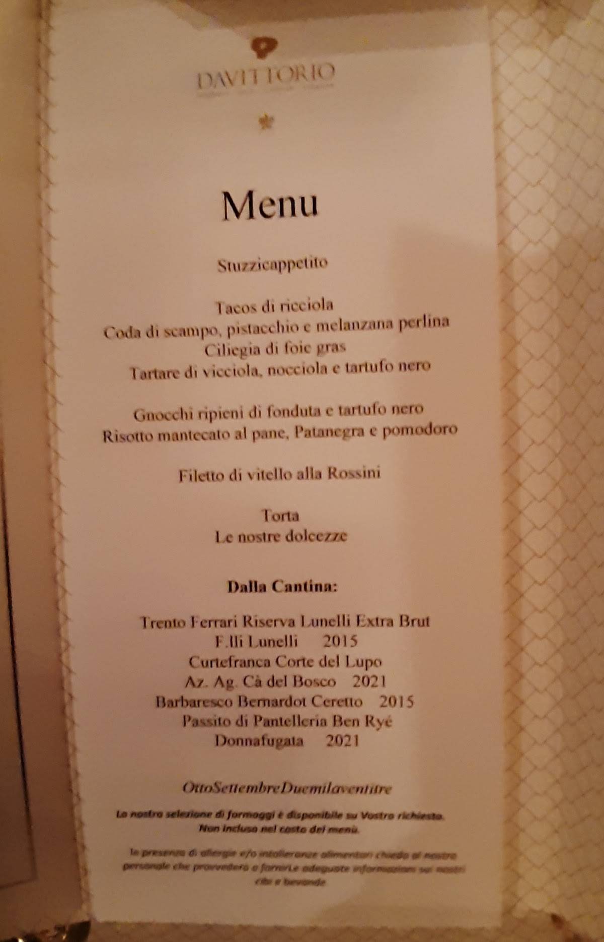 Speisekarte von Da Vittorio restaurant, Brusaporto, Via Cantalupa