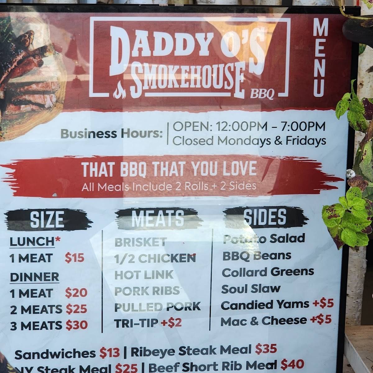 Menu at Daddy O's Smokehouse pub & bar, Rancho Cordova, Mather Field Rd ...