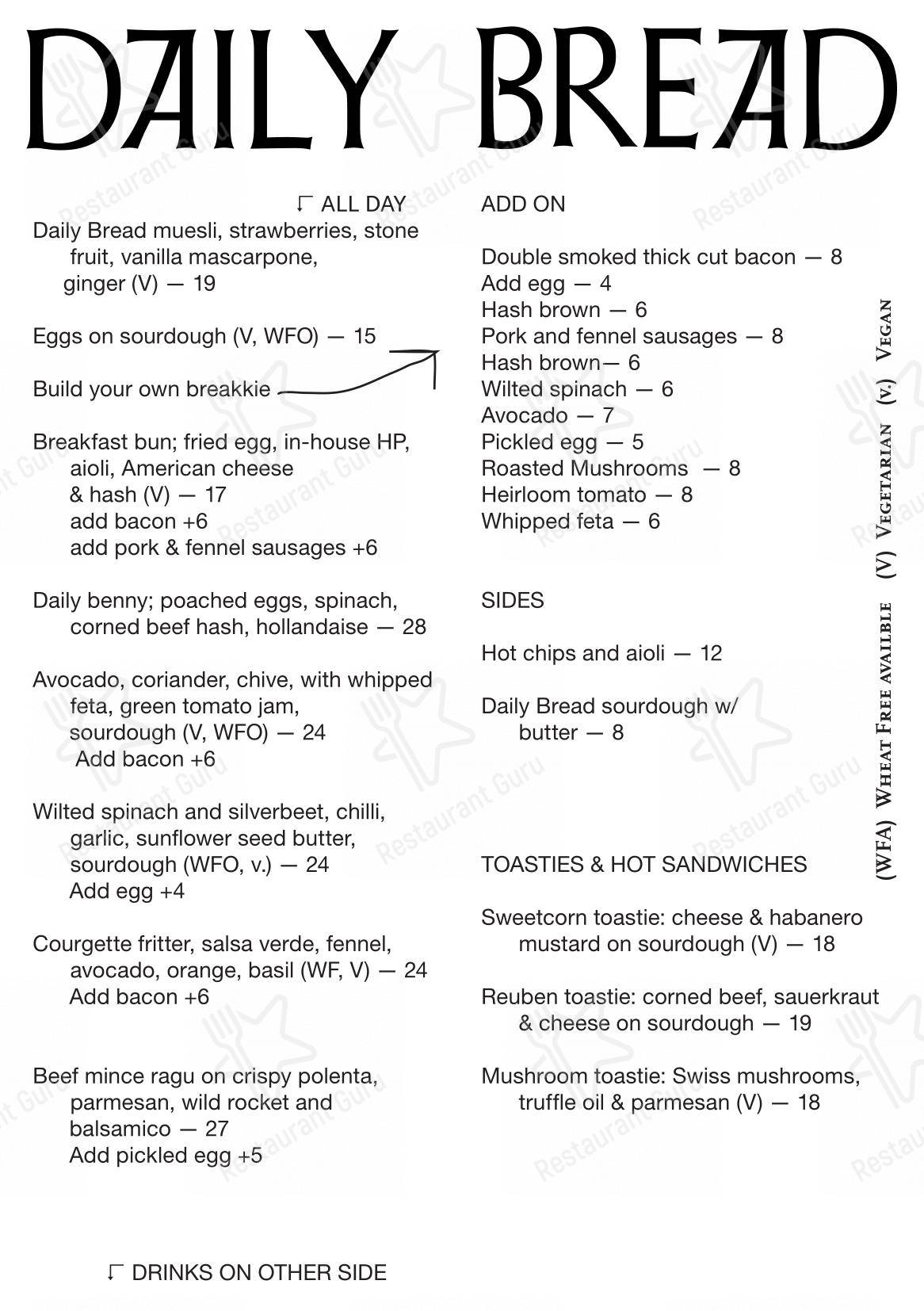 Menu at Daily Bread — Britomart cafe, Auckland, Hayman Kronfeld ...