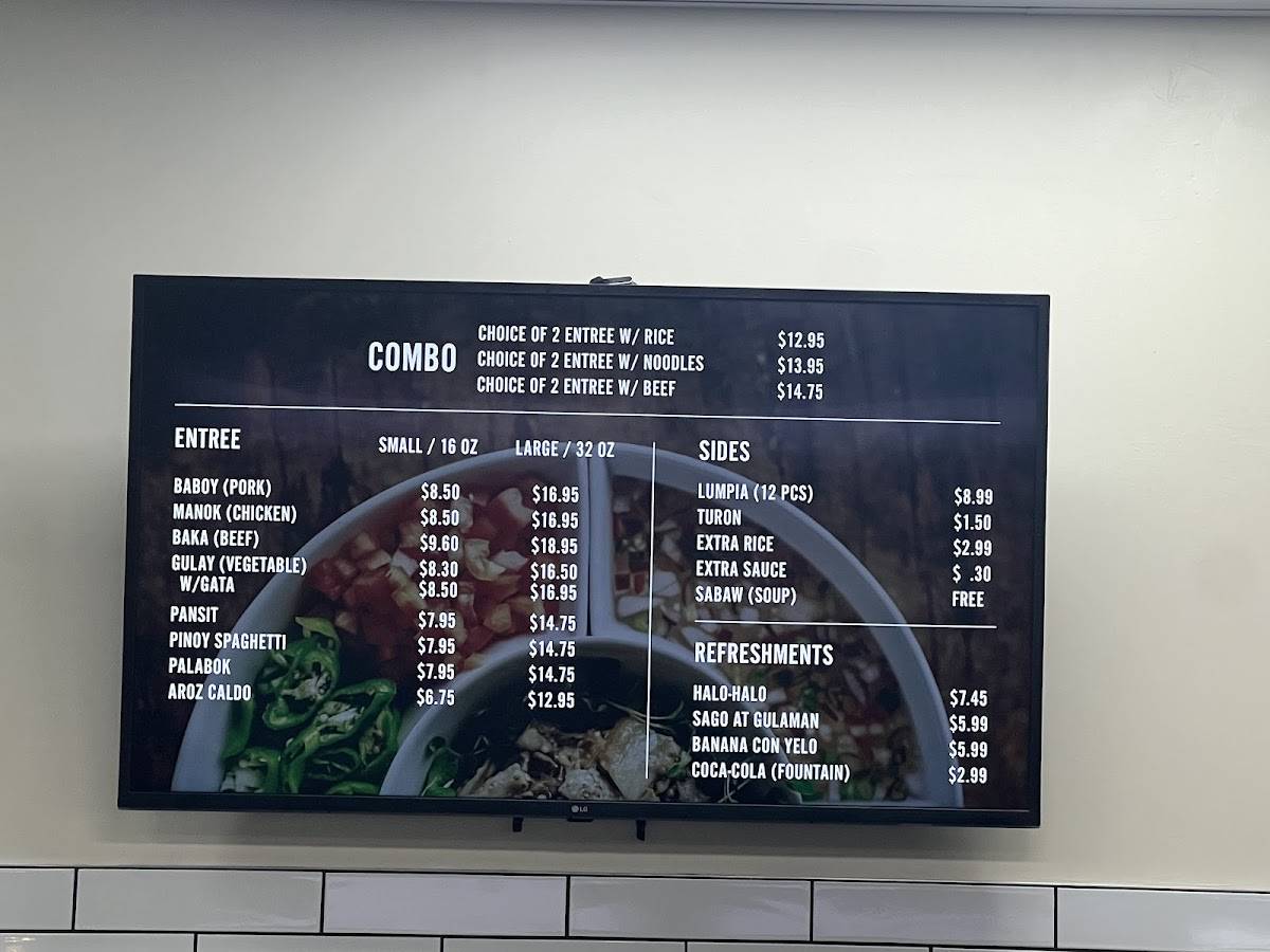 Carta del restaurante Kababayan Filipino Kitchen, Dale City