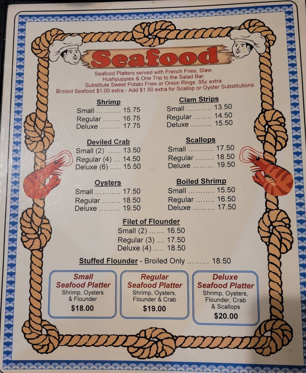 Menu at Dale's Seafood restaurant, Tabor City