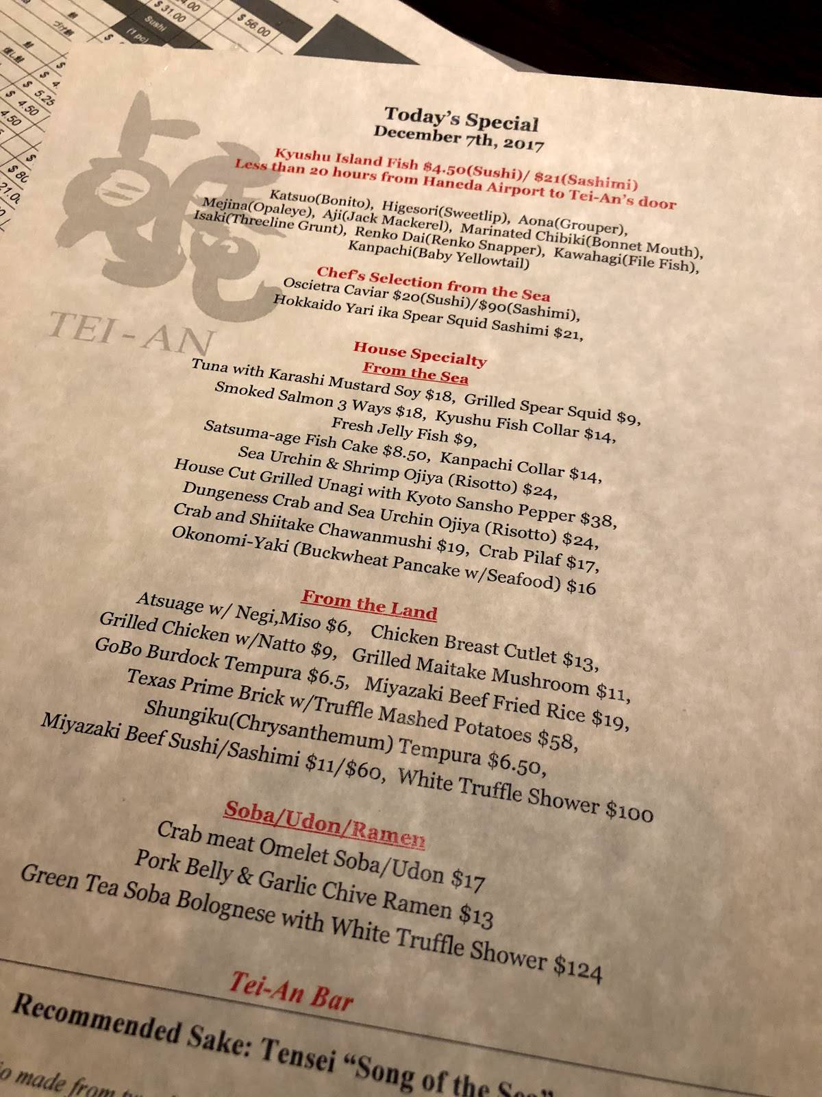 Menu at Tei-An pub & bar, Dallas