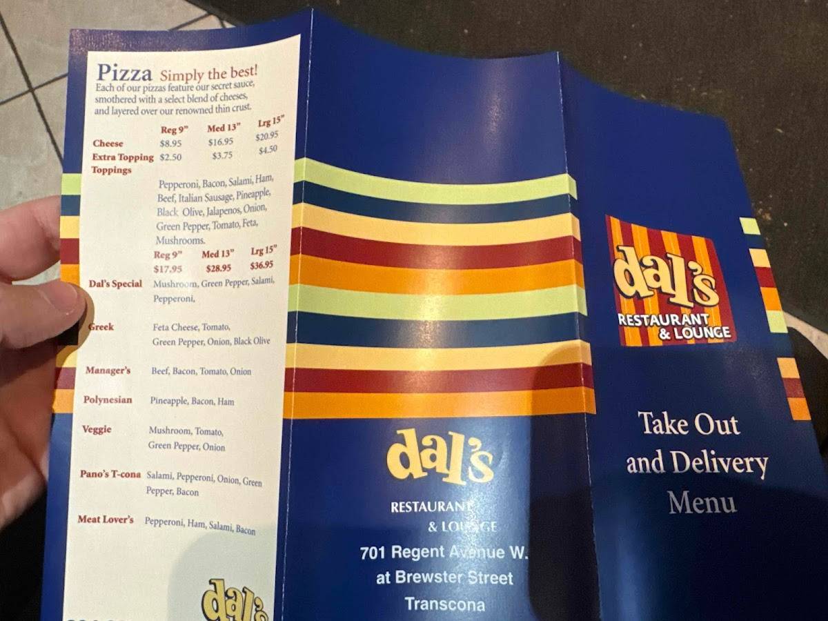 Menu at Dal's Restaurant & Lounge, Winnipeg, 701 Regent Ave W