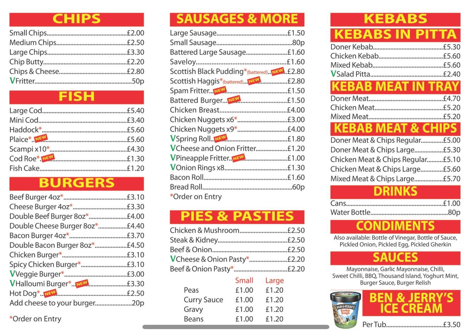 Menu at Daventry Square Fish Bar, Daventry