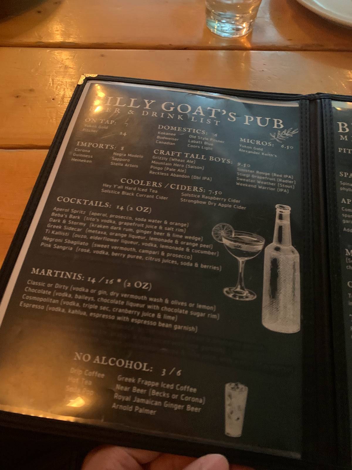 Menu at The Drunken Goat Taverna restaurant, Dawson