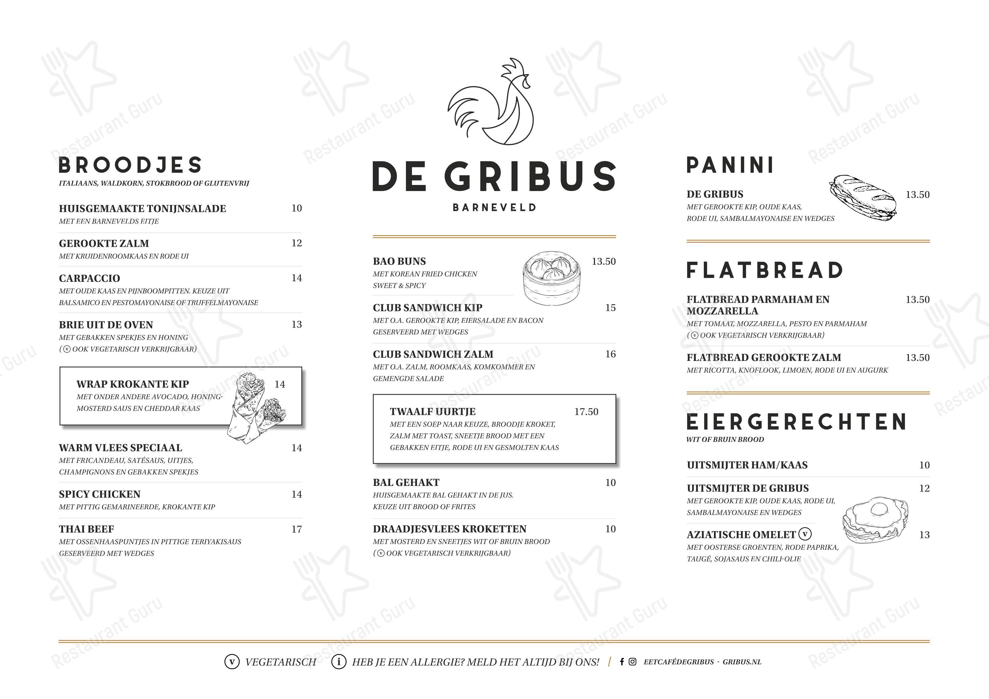 Menu at De Gribus, Barneveld