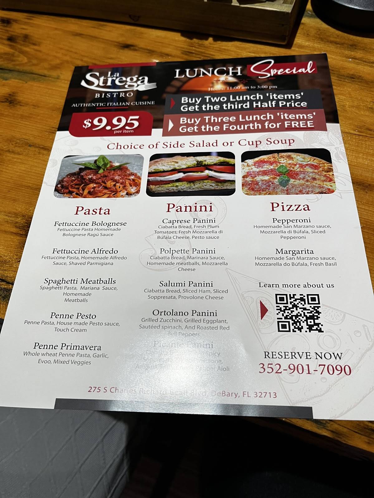 Menu at La Strega Bistro restaurant, DeBary