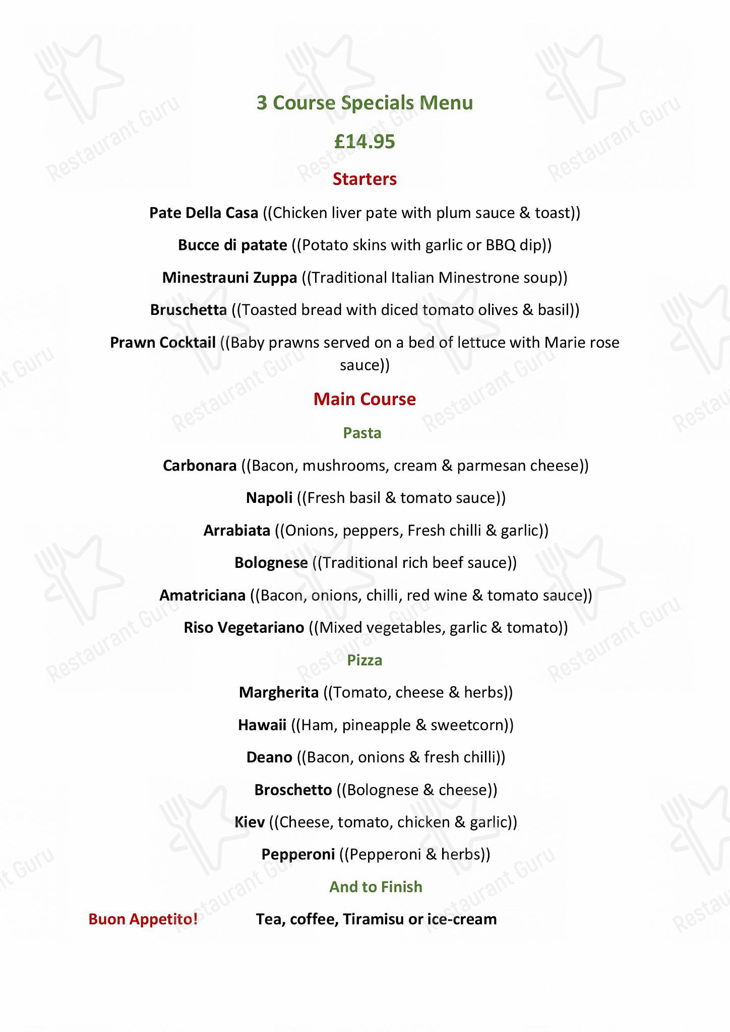 Menu at Da-Zero restaurant, Chester-le-Street
