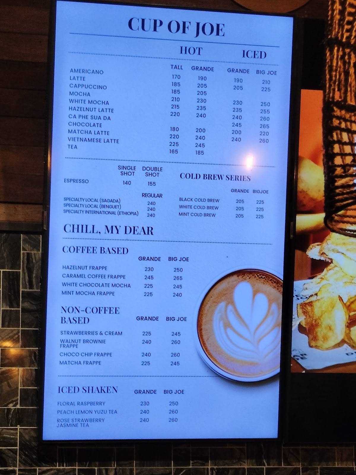 Menu at Dear Joe restaurant, Lipa