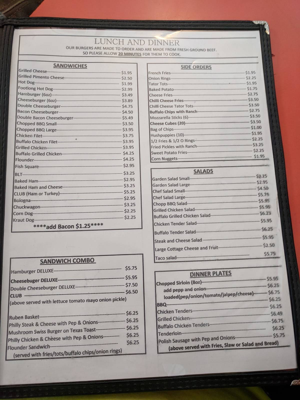 Menu at Debbies Snack Bar, Hamptonville, Rocky Branch Rd