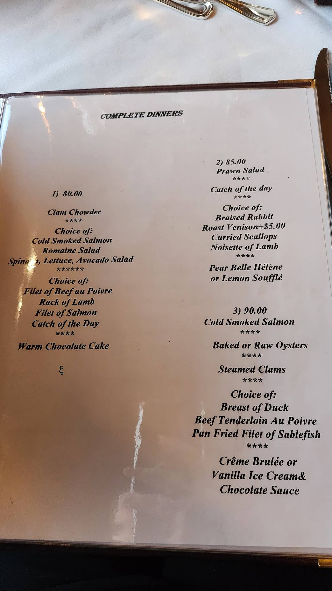 Menu at Deep Cove Chalet restaurant, North Saanich