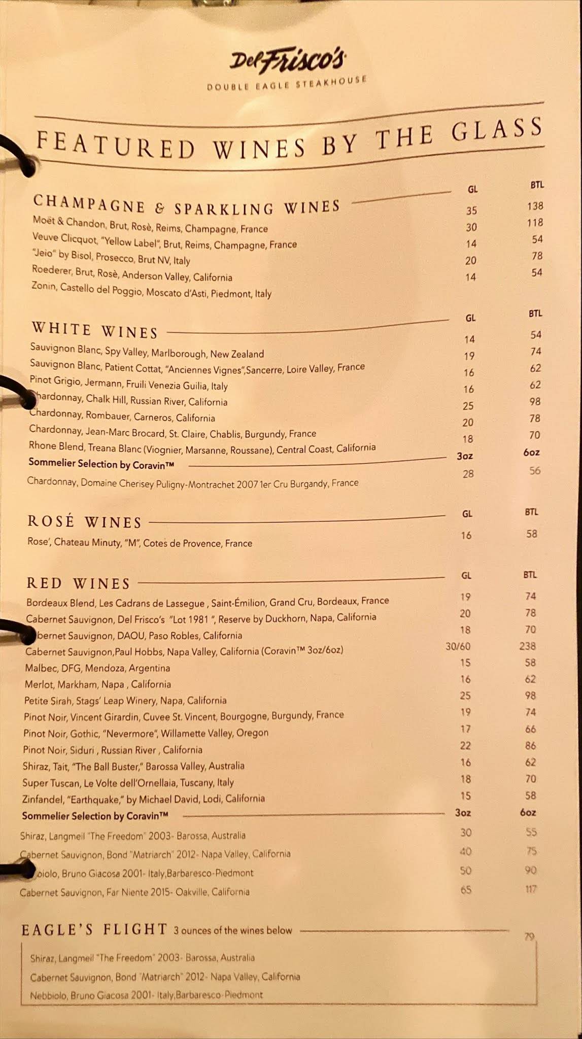 Menu at Del Frisco's Double Eagle Steakhouse, Greenwood Village