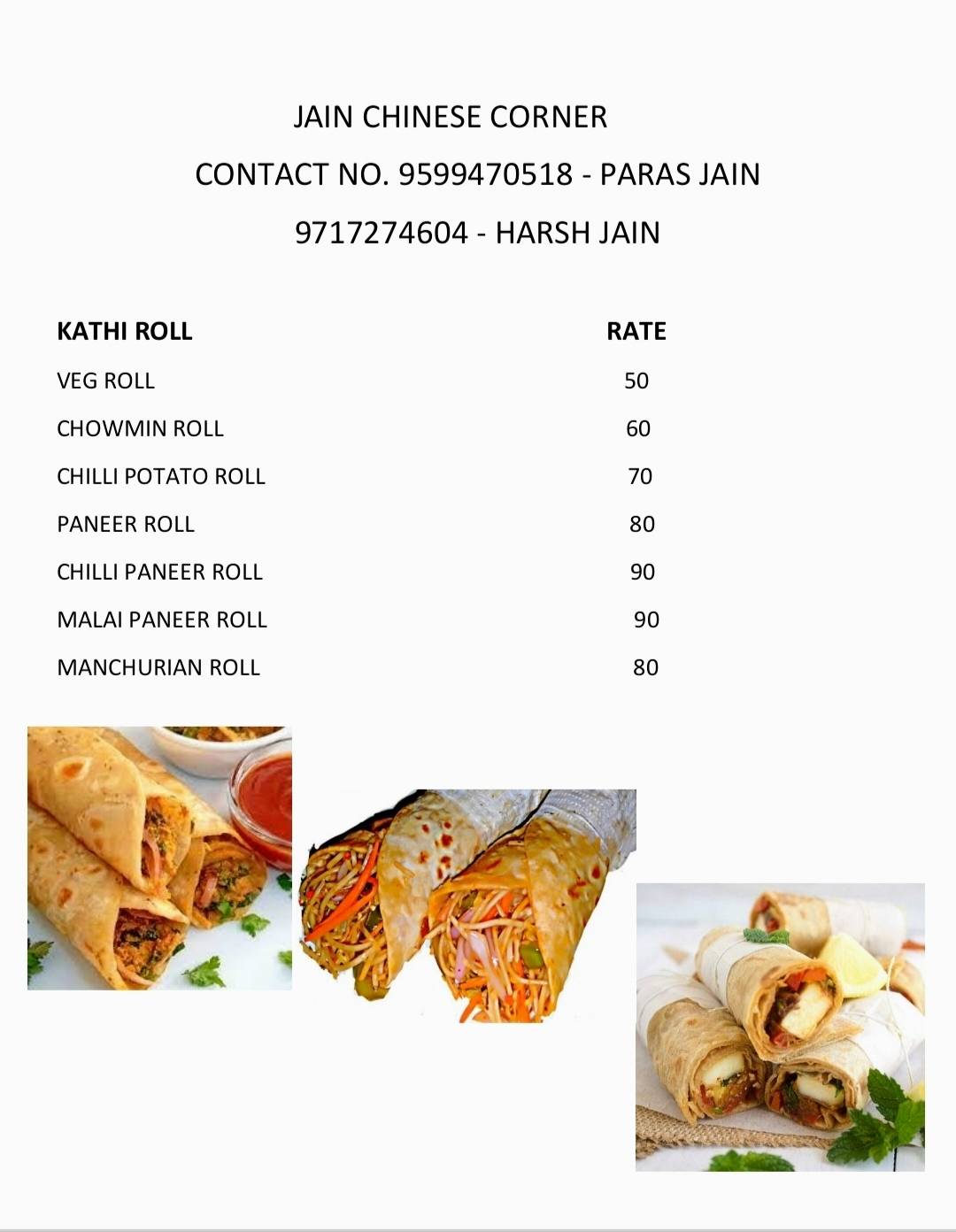 Menu at JAIN CHINESE CORNER, Delhi