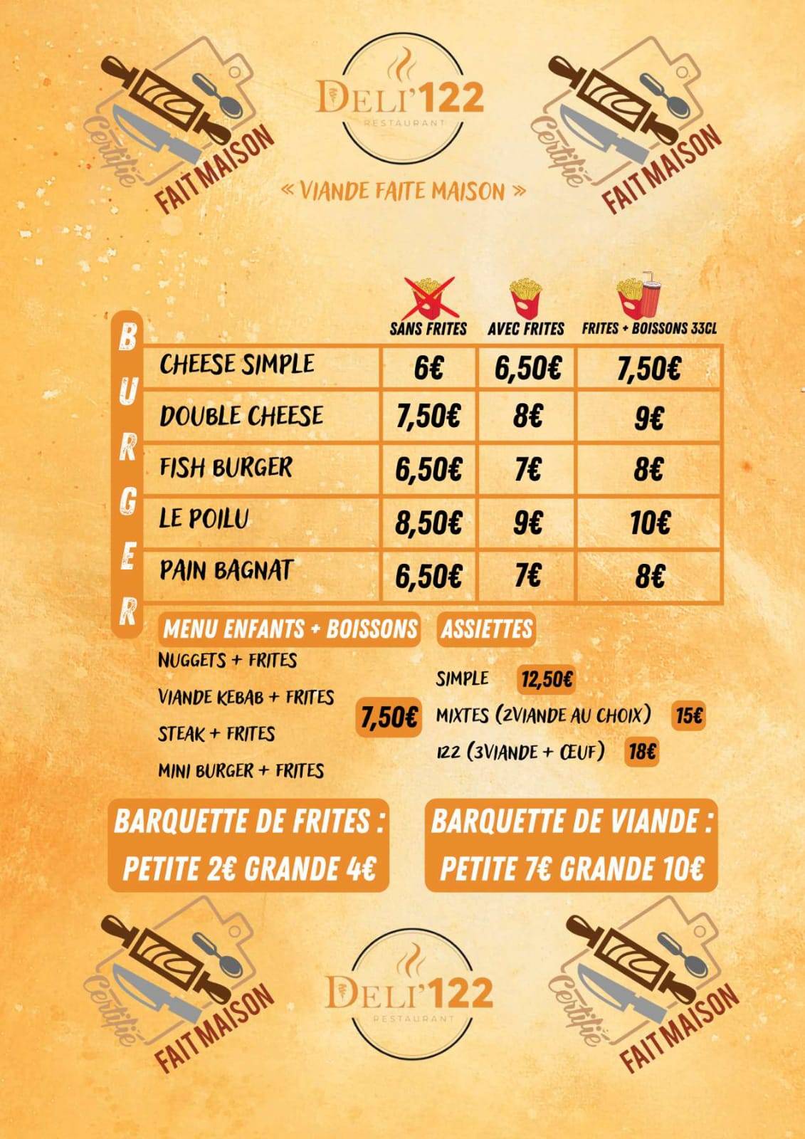 Menu au Deli'122, Ceyrat
