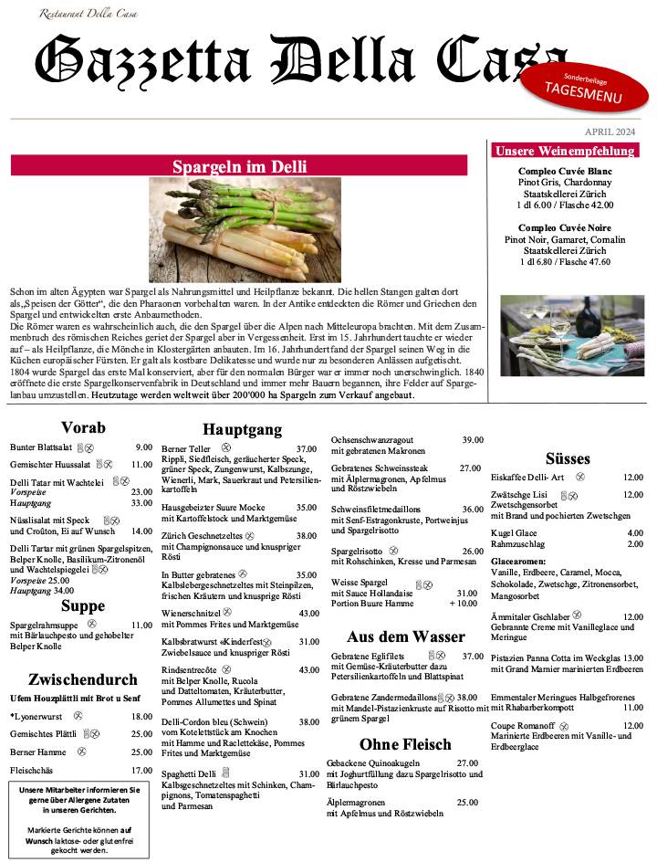 Menu da Della Casa, Berna
