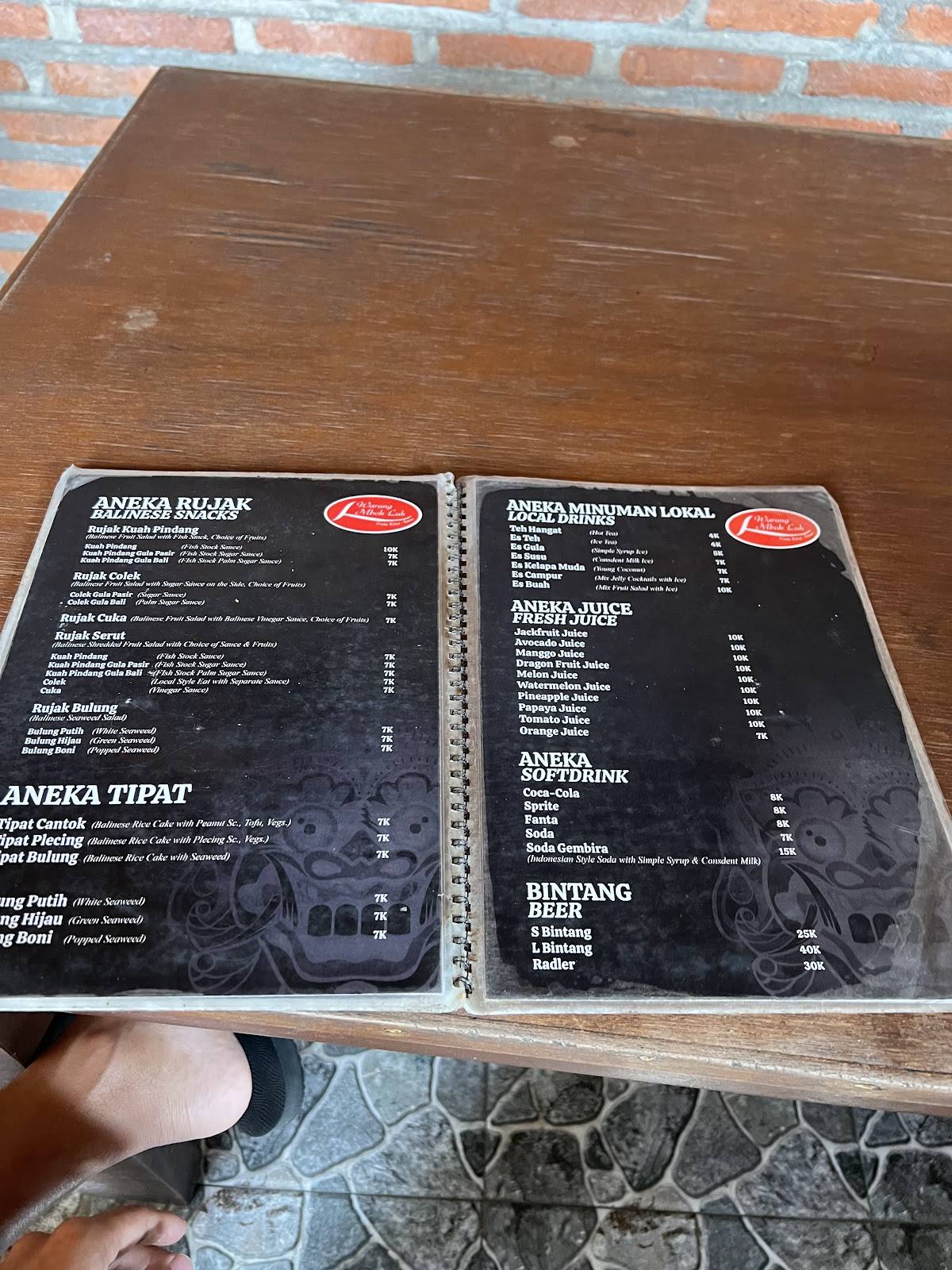 Menu at Warung Mbok Luh - Sindu Kelod restaurant, Denpasar