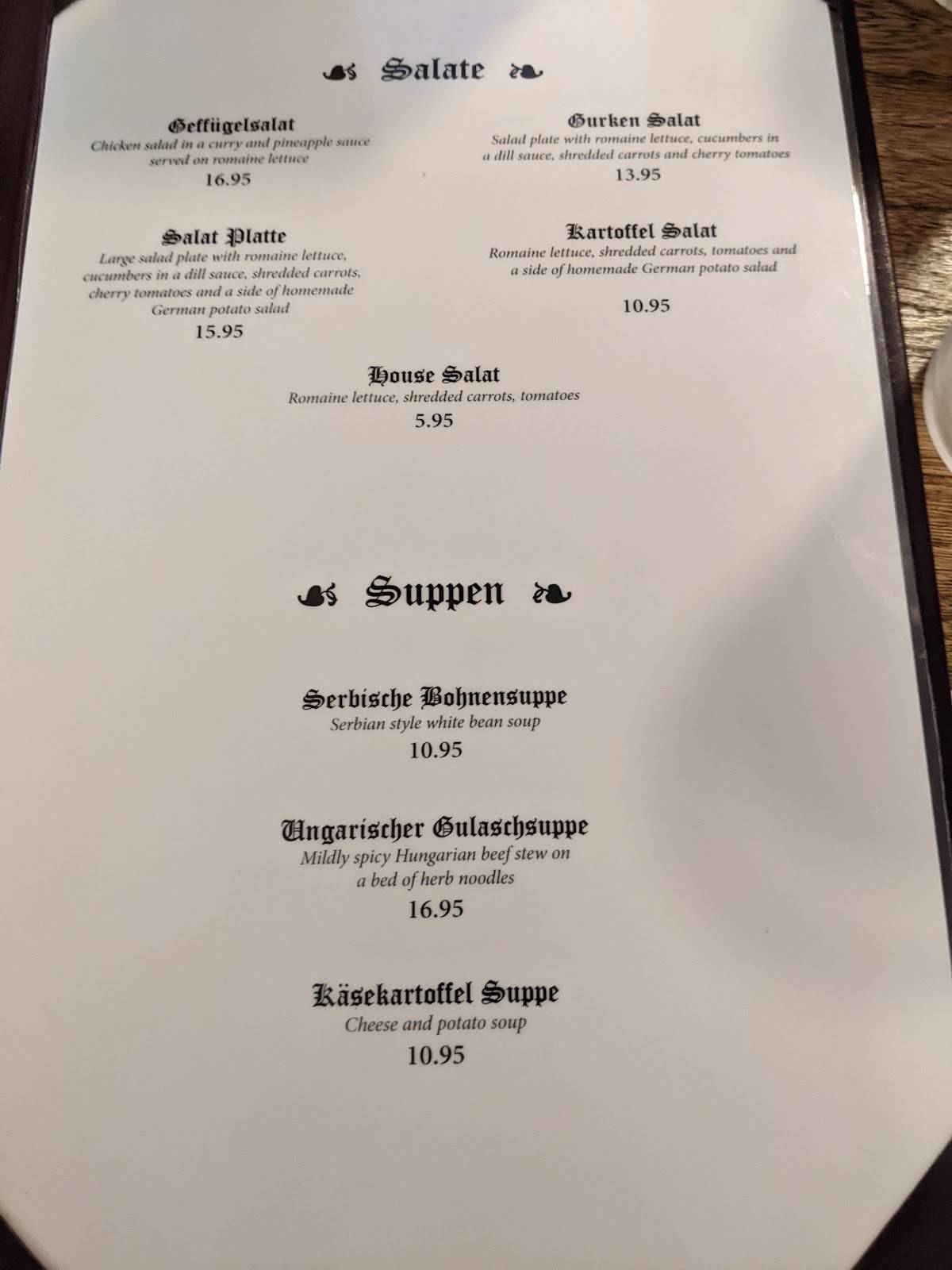 Menu at Der Lindenbaum pub & bar, Fredericksburg, 312 E Main St #4612