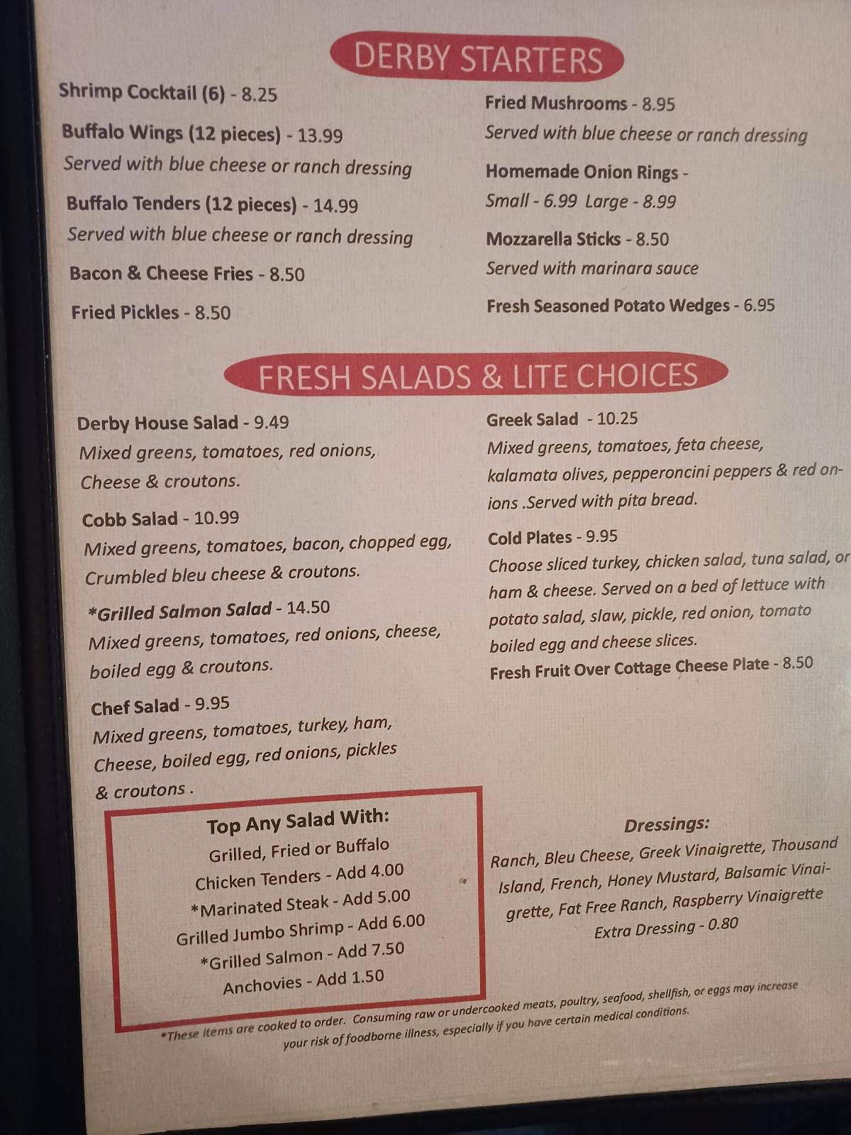 Menu at Derby Restaurant & Bar, Monroe