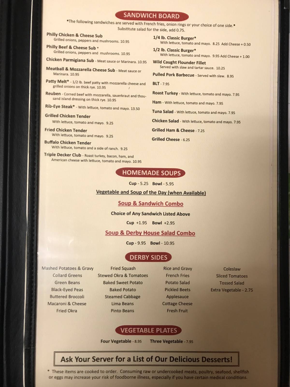 Menu at Derby Restaurant & Bar, Monroe