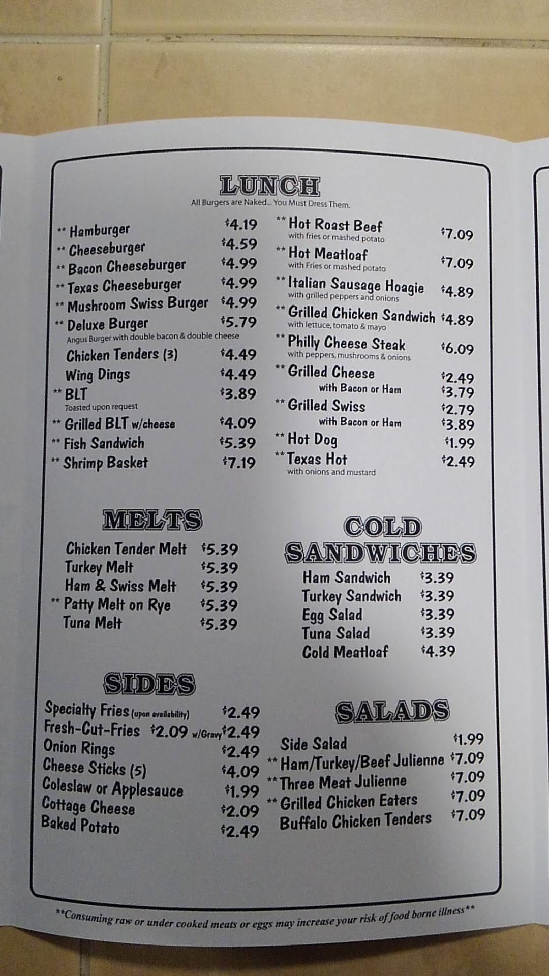 Menu at Derrick City Diner restaurant, Derrick City, 563 Derrick Rd