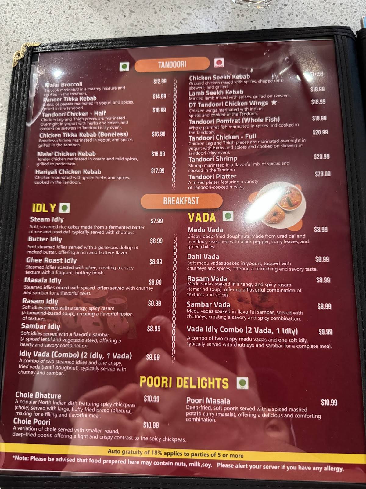 Carta del restaurante Desi Tavern, Garner
