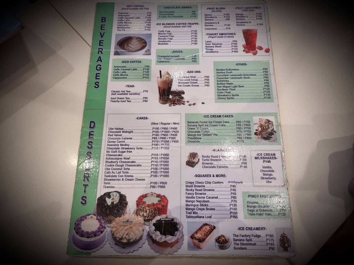 Menu at Dessert Factory desserts, Cebu City, 3rd level Terraces Ayala ...